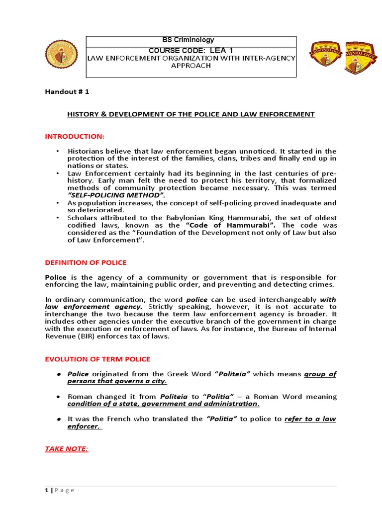 Handout No. 1 - Preliminaries | PDF | Police | Crime & Violence
