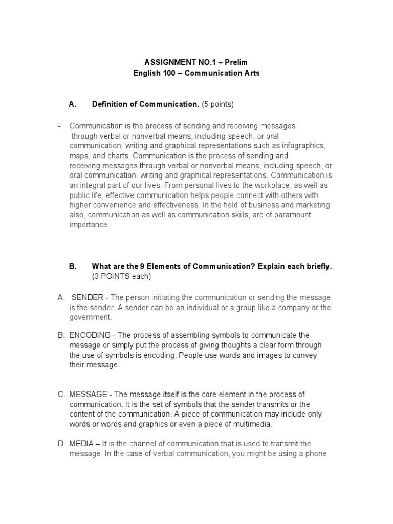 Assignment No.1 - Prelim Eng 100 | Download Free PDF | Communication ...