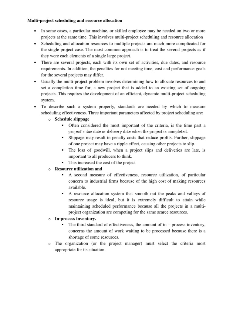Multi-Project Scheduling and Resource Allocation | PDF | Economies | Business