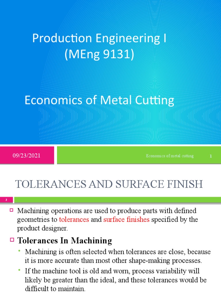 L9. Economics of Metal Cutting1 | PDF | Machining | Engineering Tolerance