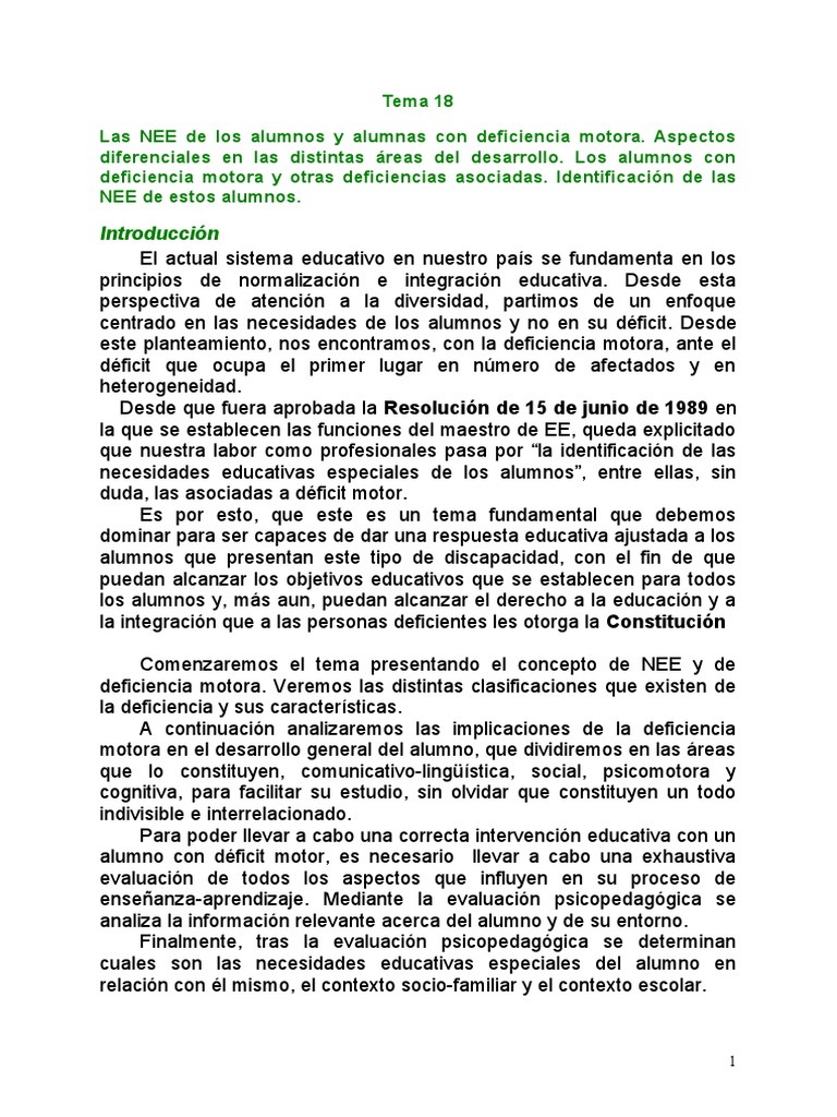 Tema 18a Deficiencia Motora | PDF | Evaluación | Aprendizaje