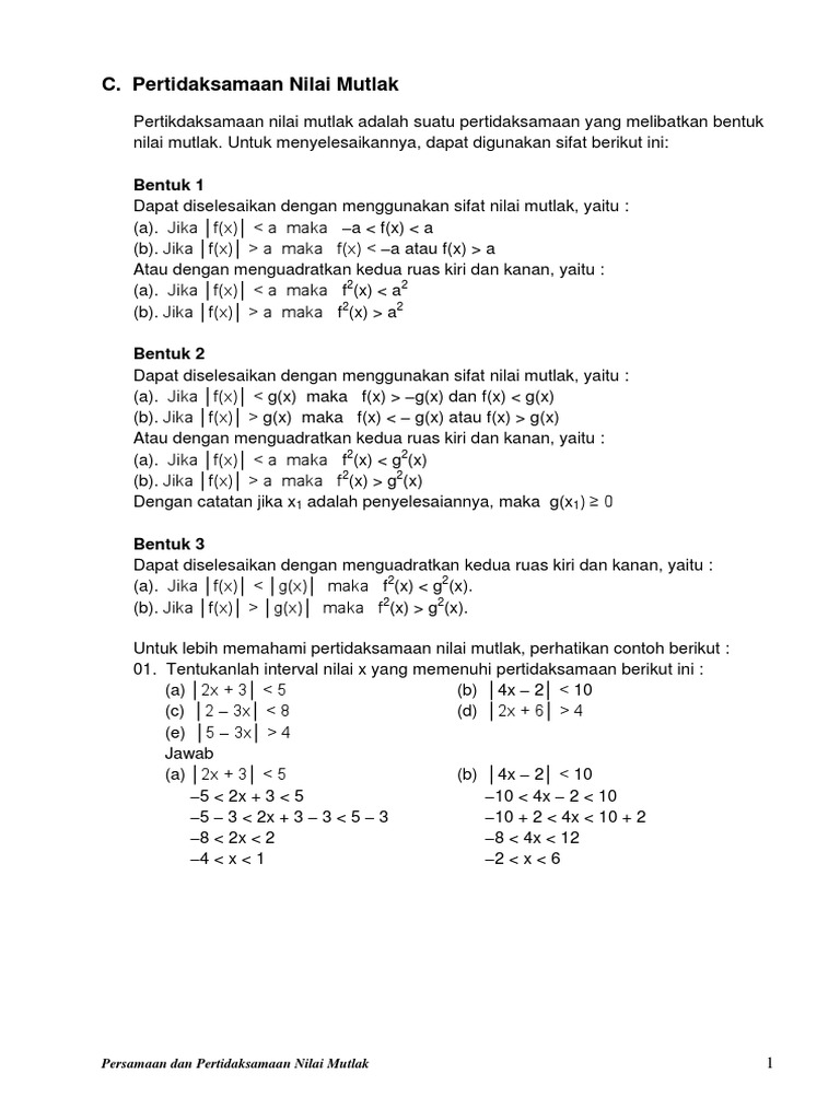 05-Pertidaksamaan Nilai Mutlak (WWW - Defantri.com) | PDF