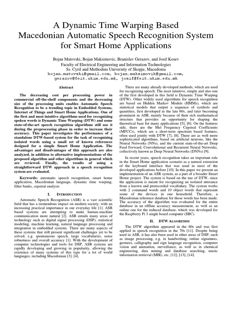 A Dynamic Time Warping Based Macedonian | PDF | Speech Recognition | Matrix (Mathematics)
