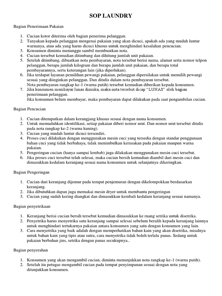 Sop Laundry | PDF