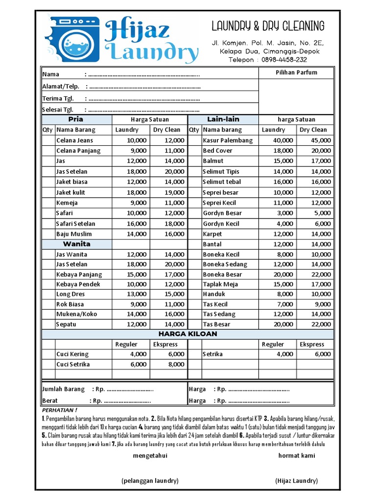Contoh Nota Laundry | PDF