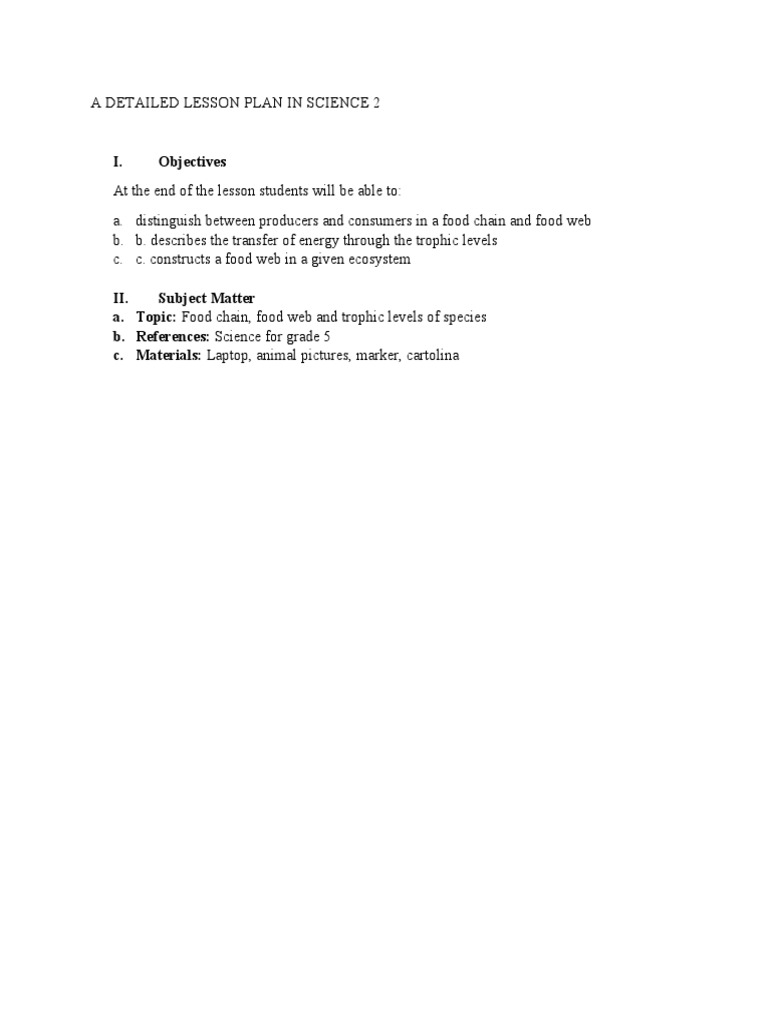 A Detailed Lesson Plan in Science 2 | PDF | Food Web | Biology
