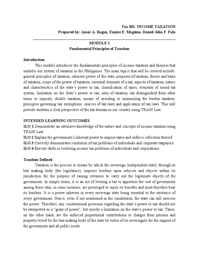 Tax 301 - Income Taxation Module 1 Fundamentals of Taxation | PDF ...