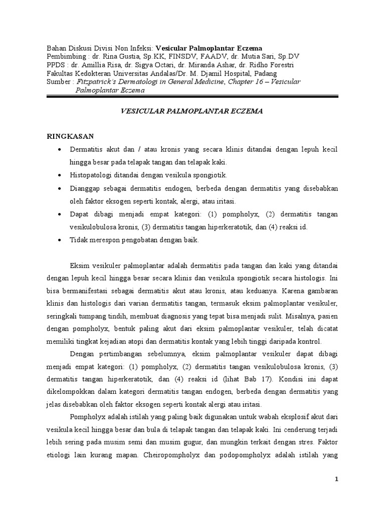 Eksim Vesikuler Palmoplantar: Diagnosis dan Kategori | PDF | Kesehatan ...