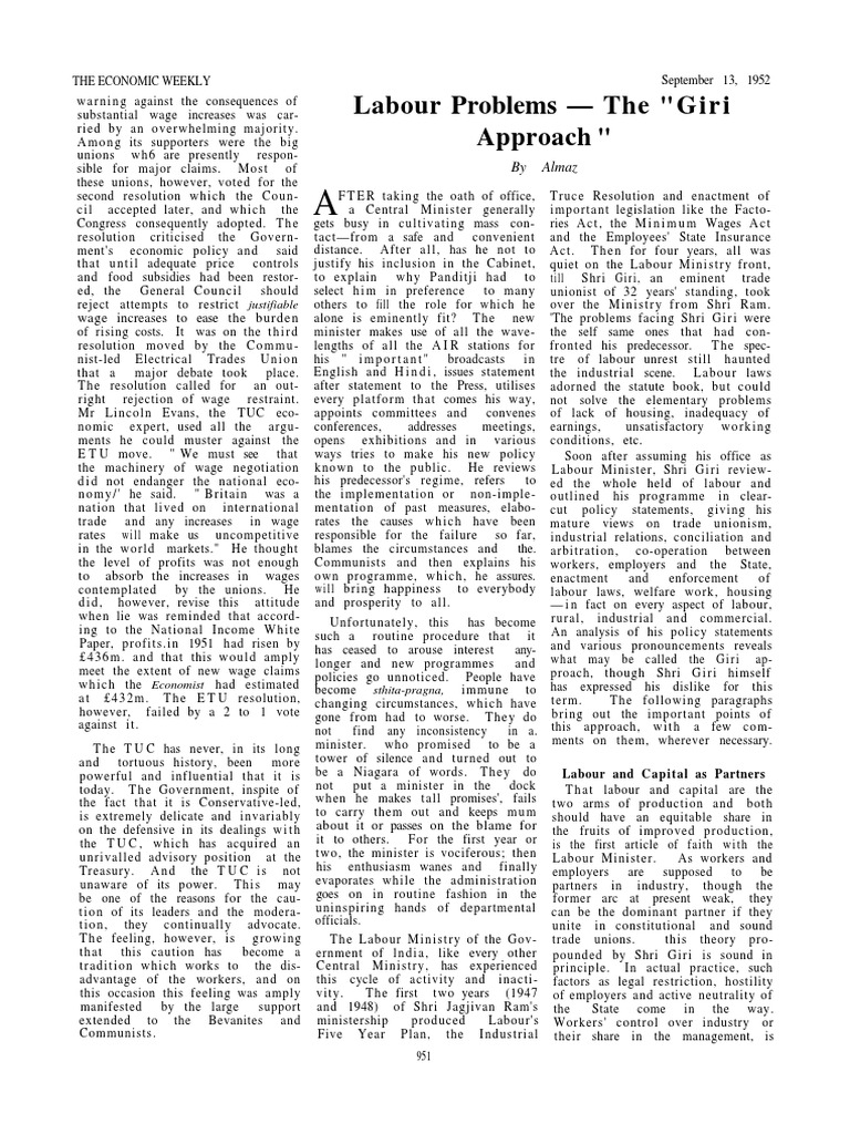 Labour Problems The Giri Approach | PDF | Trade Union | Employment