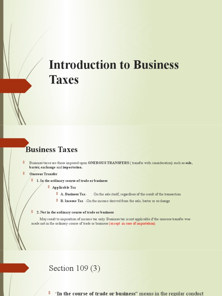 Introduction To Business Taxes | PDF | Value Added Tax | Taxes