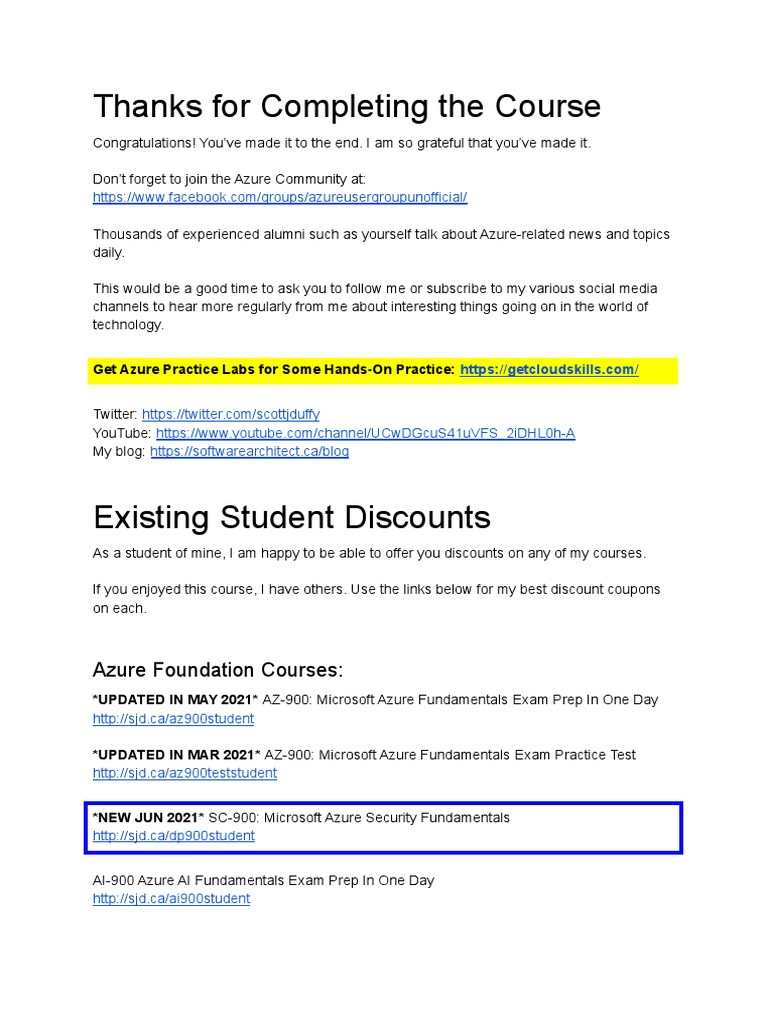 Thanks For Completing The Course: Azure Foundation Courses | PDF ...