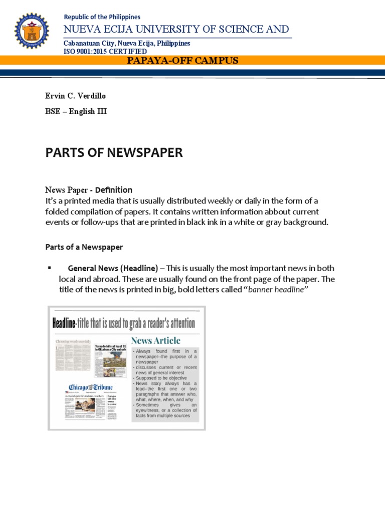 Parts of A Newspaper | PDF | Newspapers | News