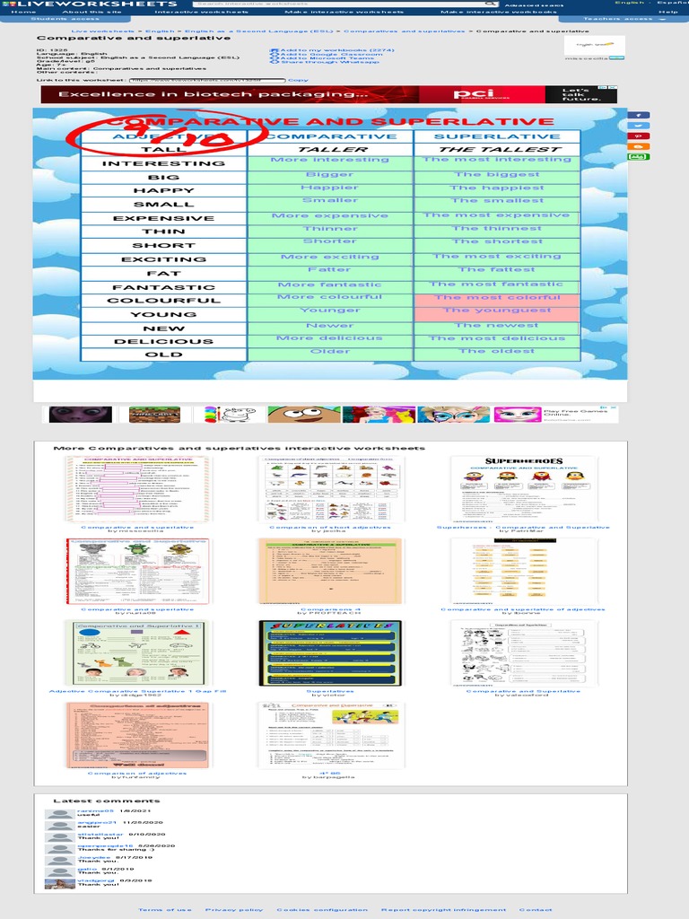 Comparative and Superlative Interactive Worksheet | PDF | English As A ...