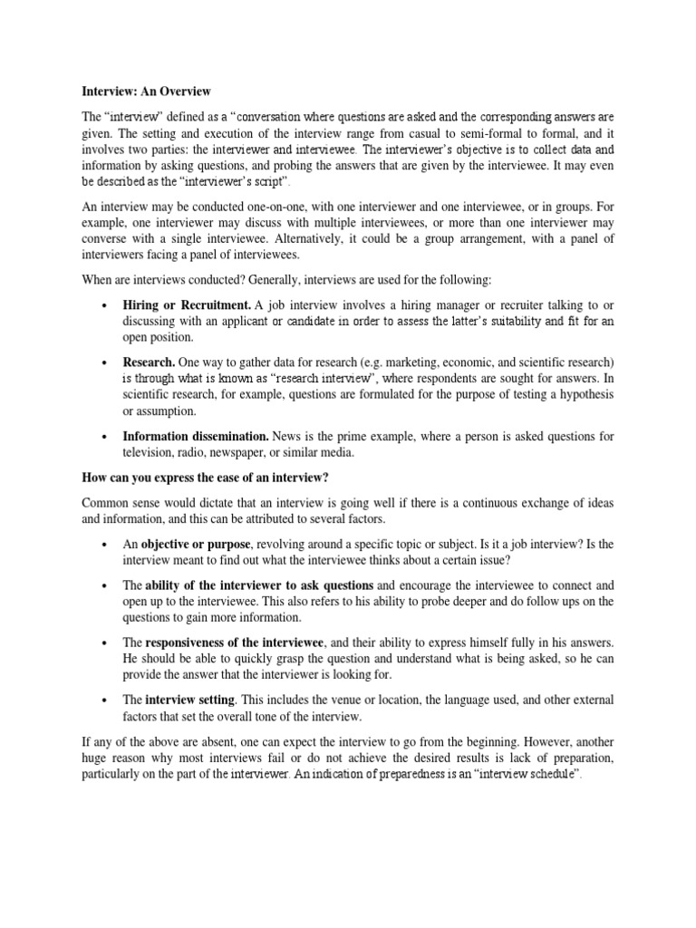 Interview - Research Methods | PDF | Interview | Survey Methodology