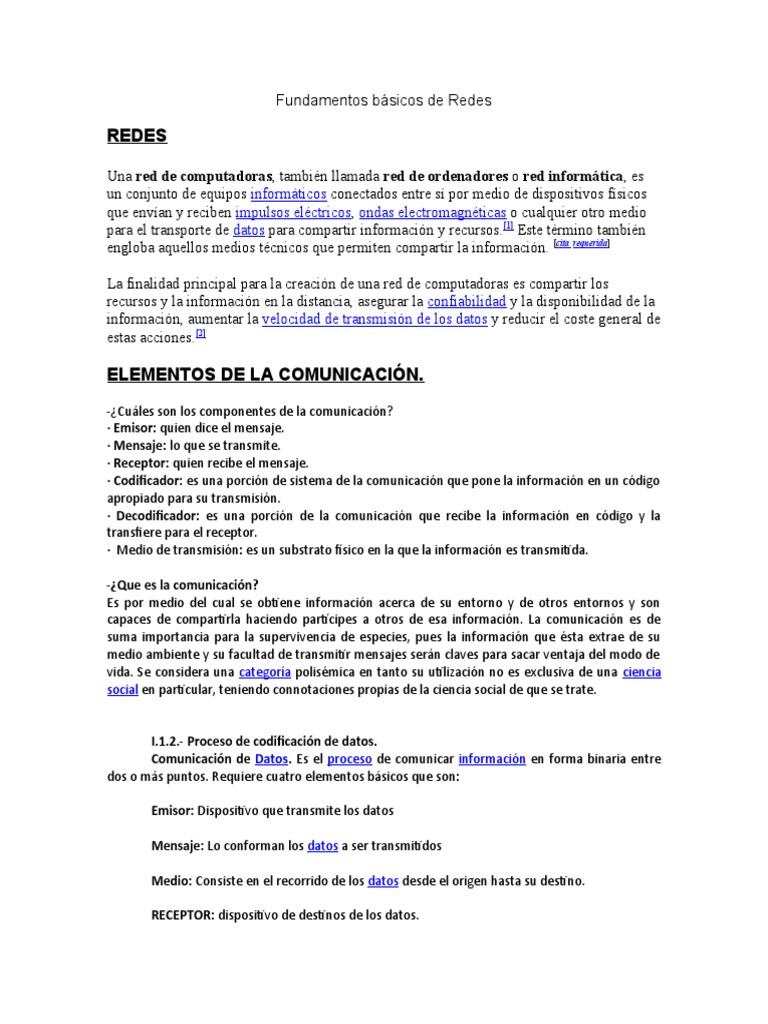 Fundamentos Básicos de Redes | PDF | Agitación | Red de computadoras