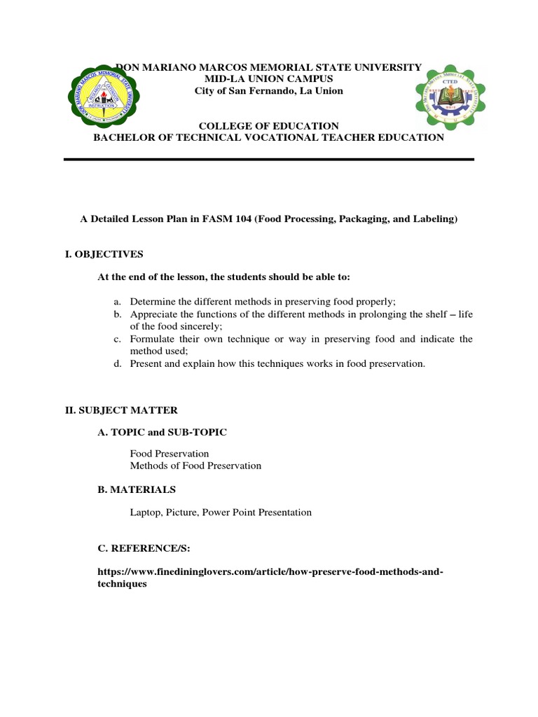 LESSON PLAN Food Preservation | PDF | Food Preservation | Pickling
