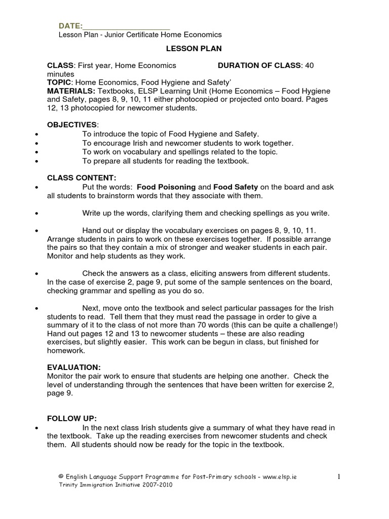 Lesson Plan JC Home Economics | PDF | Lesson Plan | Textbook