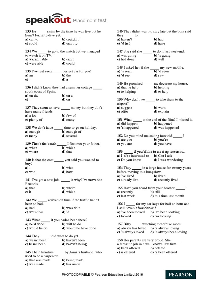 Placement: PHOTOCOPIABLE © Pearson Education Limited 2016 | PDF