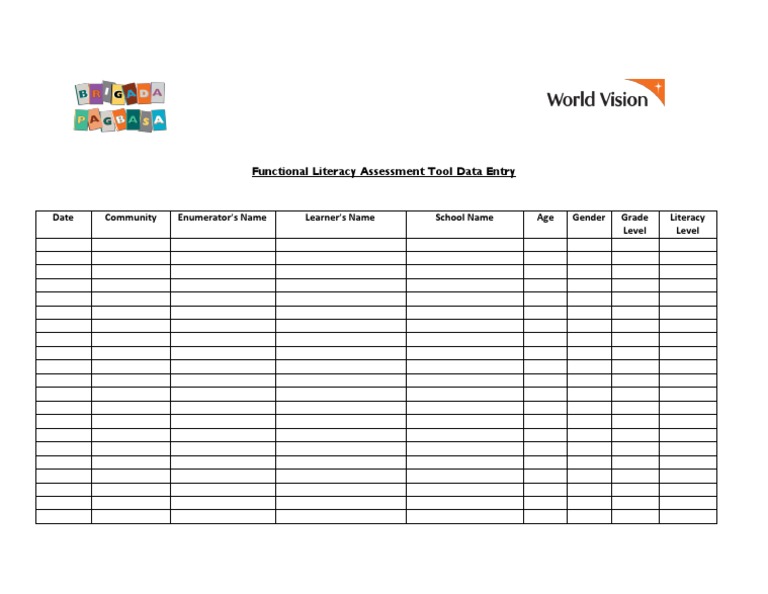 Functional Literacy Assessment Tool Data Entry | PDF