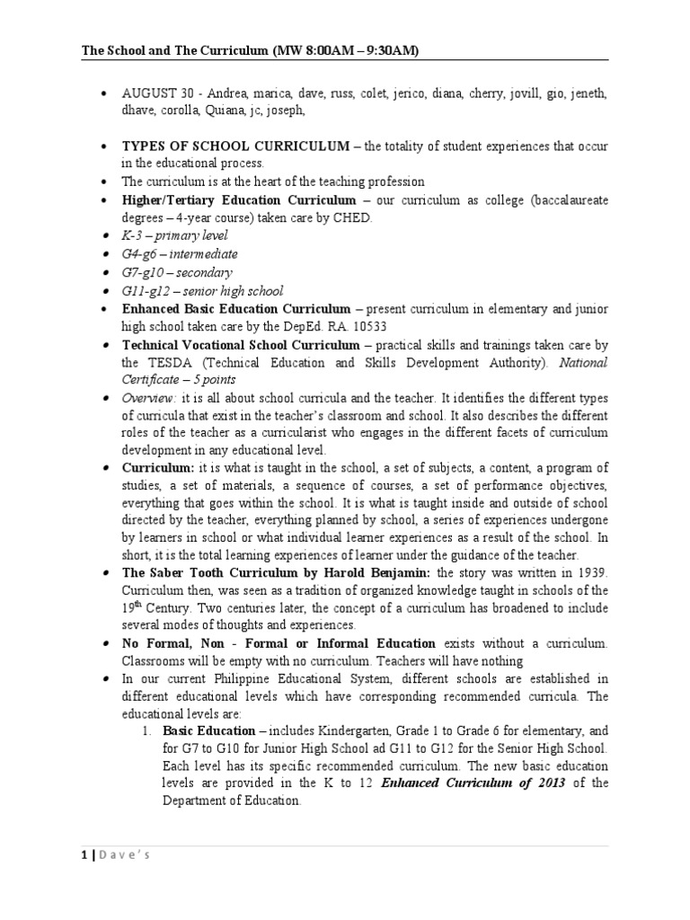 The School and The Curriculum Notes | Download Free PDF | Curriculum ...
