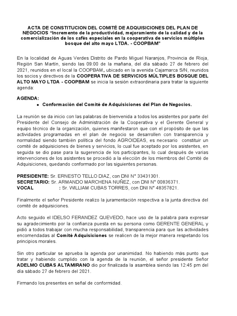 Modelo de Acta - Comite de Adquisiciones | PDF | Gobierno Modelo de Acta - Comite de Adquisiciones | PDF | Gobierno