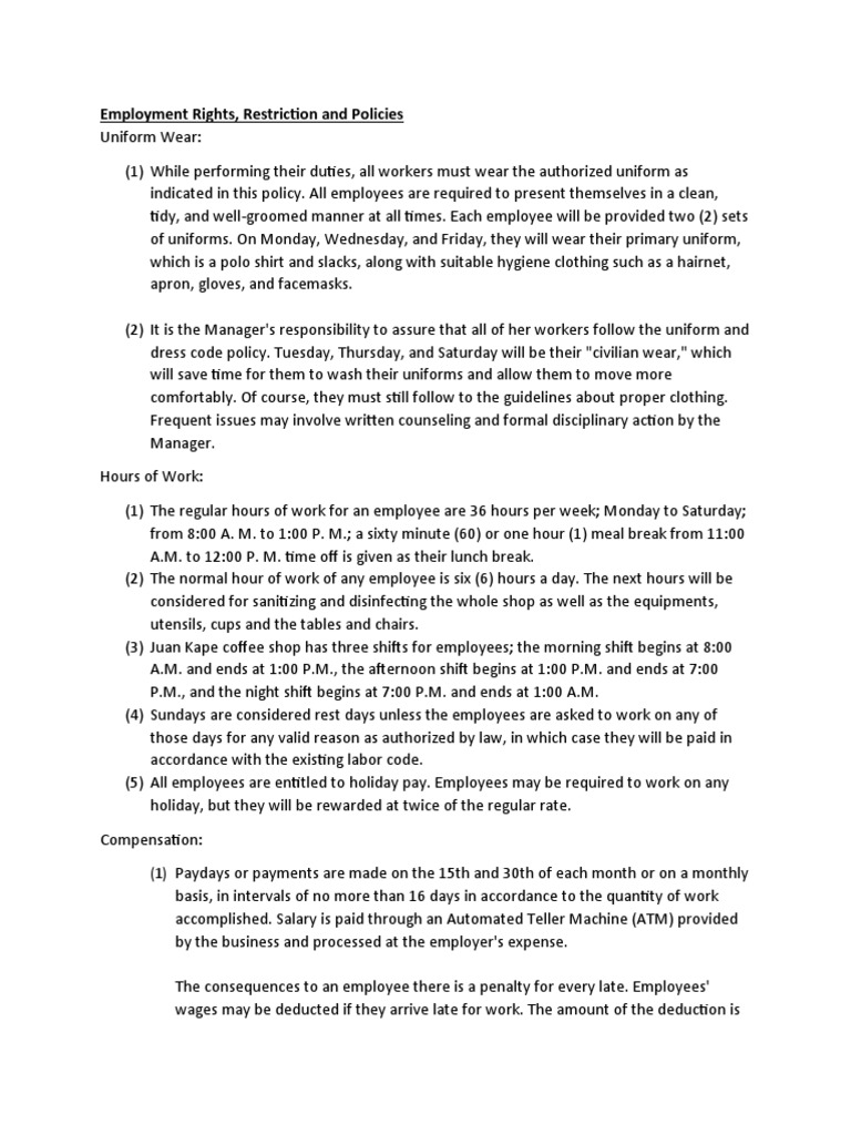 Employment Rights, Restriction and Policies | PDF | Employment | Salary