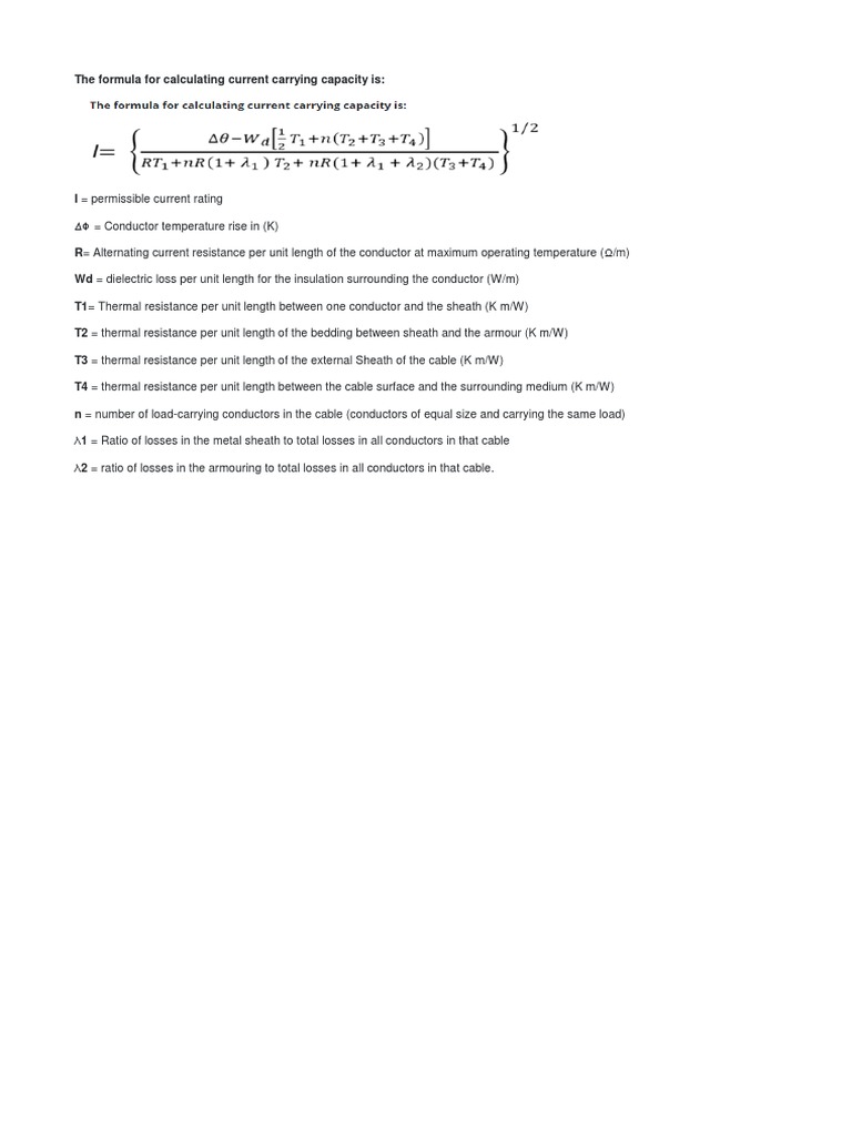 The Formula For Calculating Current Carrying Capacity | PDF
