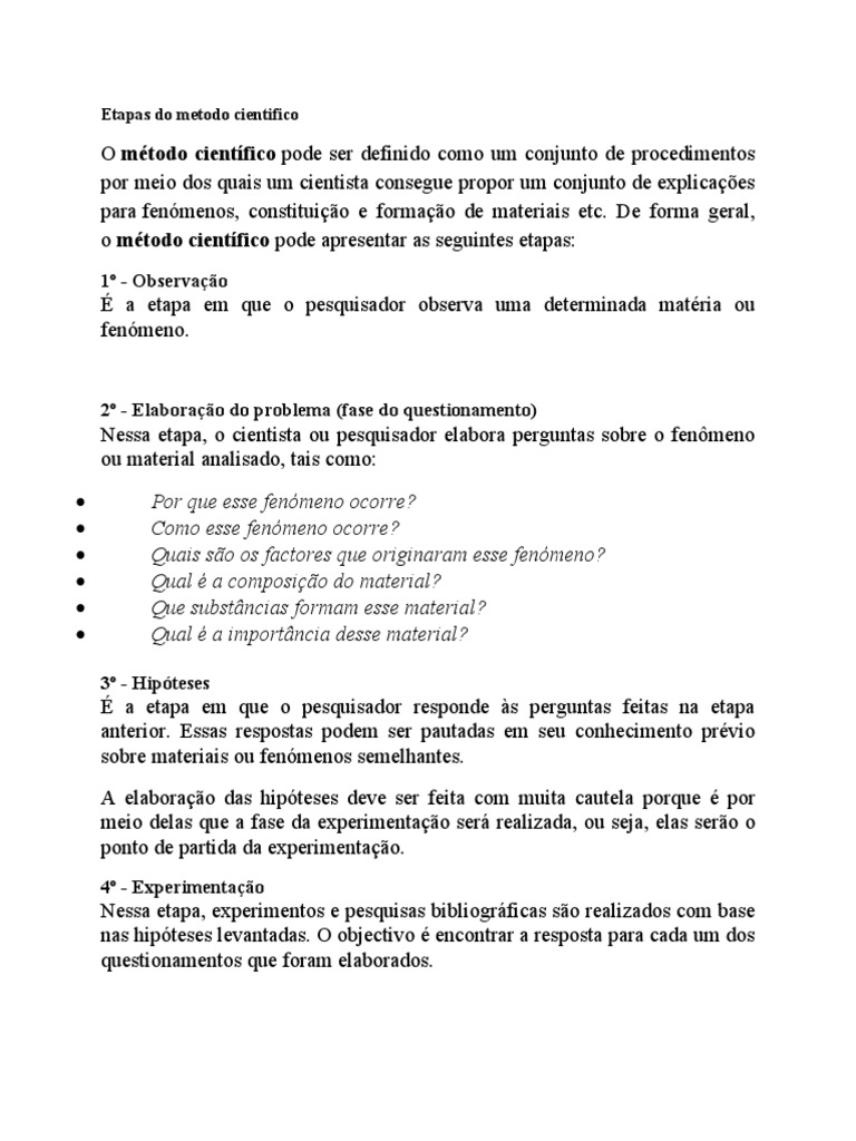 Etapas Do Metodo Cientifico Pdf Science Método Científico