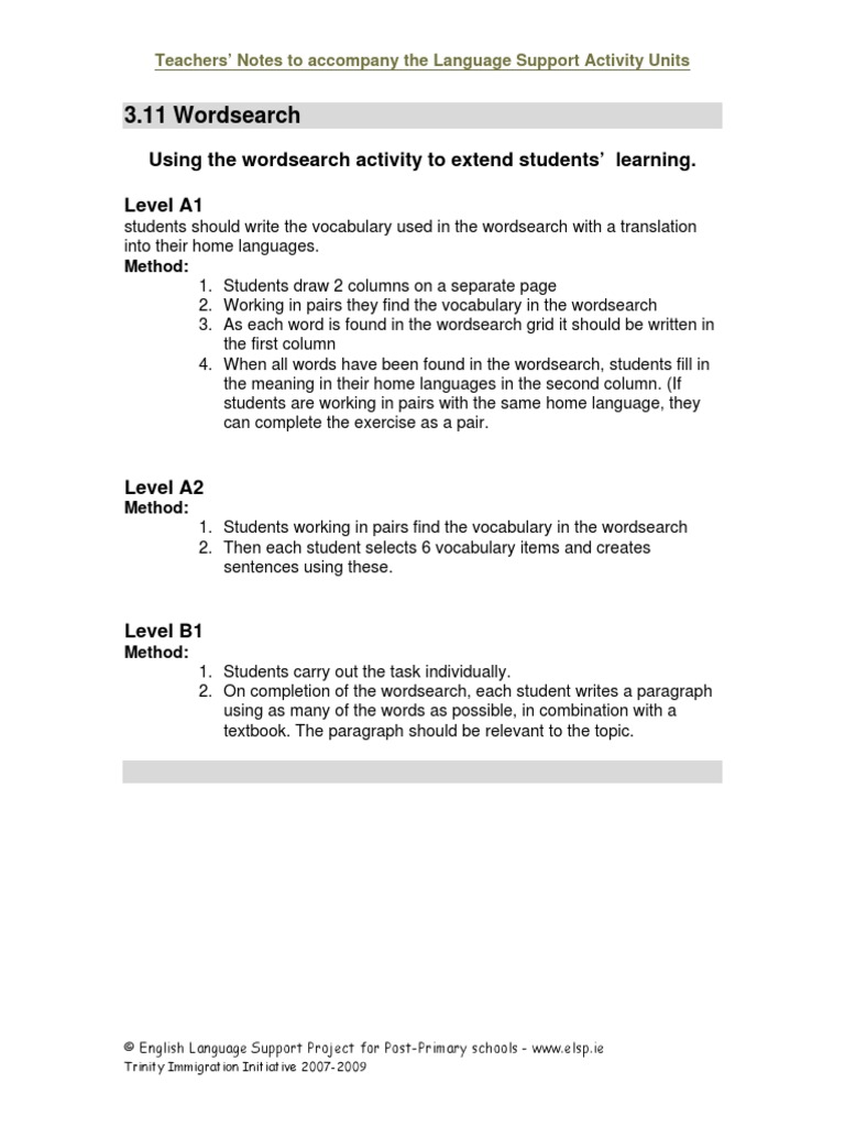 Teachers' Notes 3.11 - Wordsearch | PDF | Career & Growth | Language ...