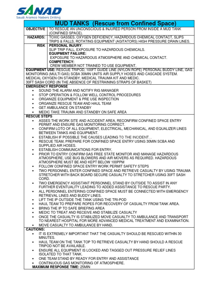 MUD TANKS (Rescue From Confined Space) | PDF | Underwater Diving ...