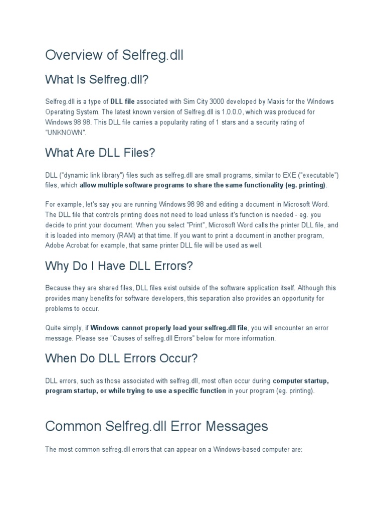 Overview of Selfreg - DLL | PDF | Windows Registry | Malware