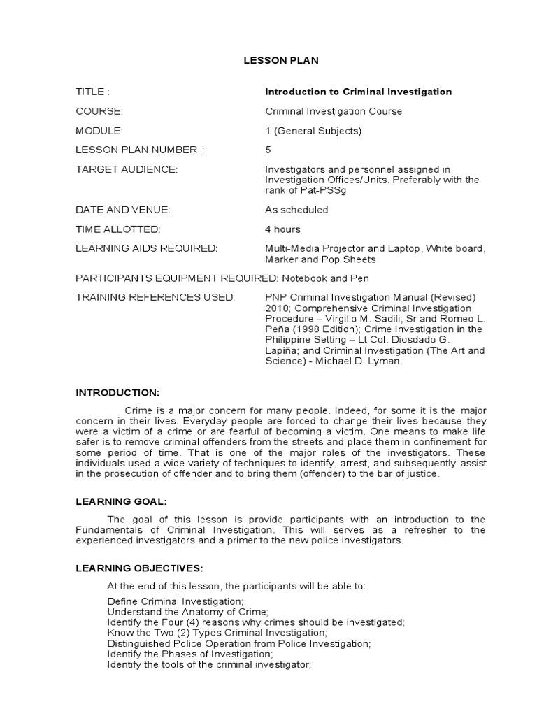 Introduction To Criminal Investigation | PDF | Arrest | Crime Scene