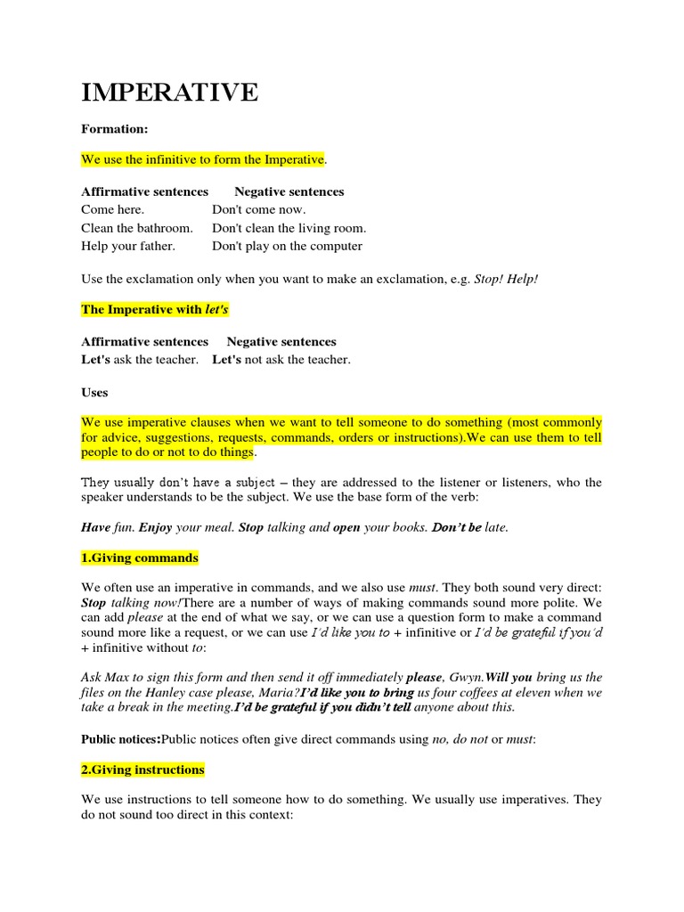 Imperative: Formation | PDF | Question | Sentence (Linguistics)