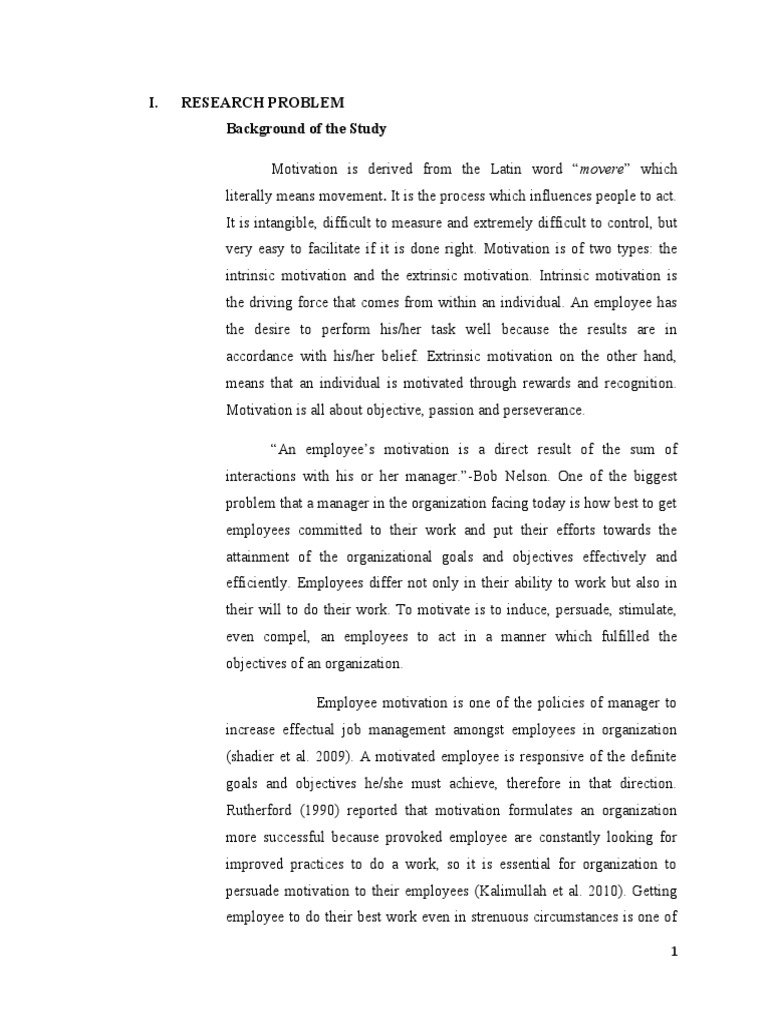 I. Research Problem Background of The Study | PDF | Motivational ...