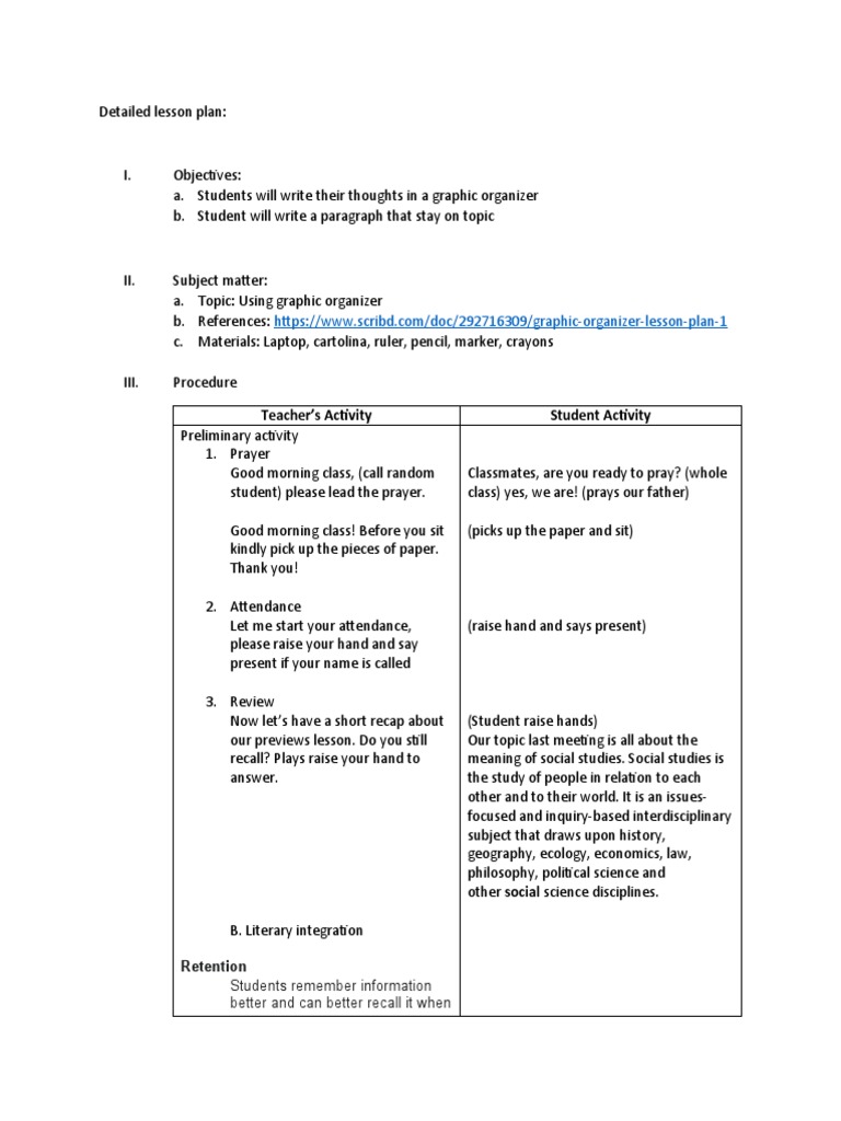 Graphic Organizer Lesson Plan | PDF | Lesson Plan | Learning