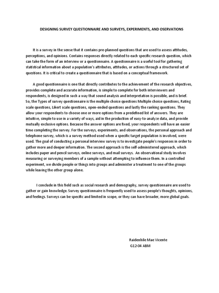 Designing Effective Survey Questionnaires | PDF | Survey Methodology ...