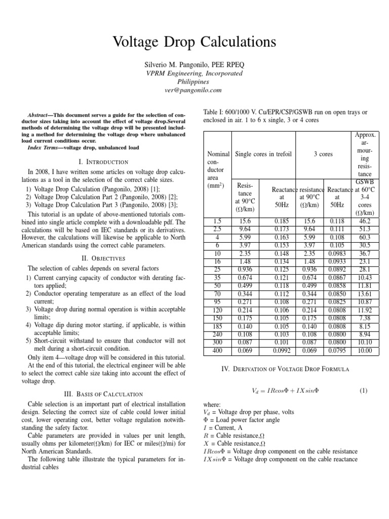 Voltage Drop Calculations | PDF | Electrical Engineering | Electricity