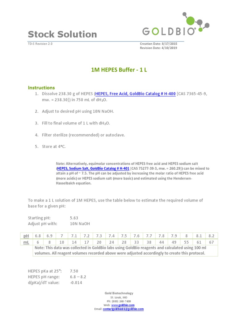 1M HEPES Buffer Preparation Guide | PDF