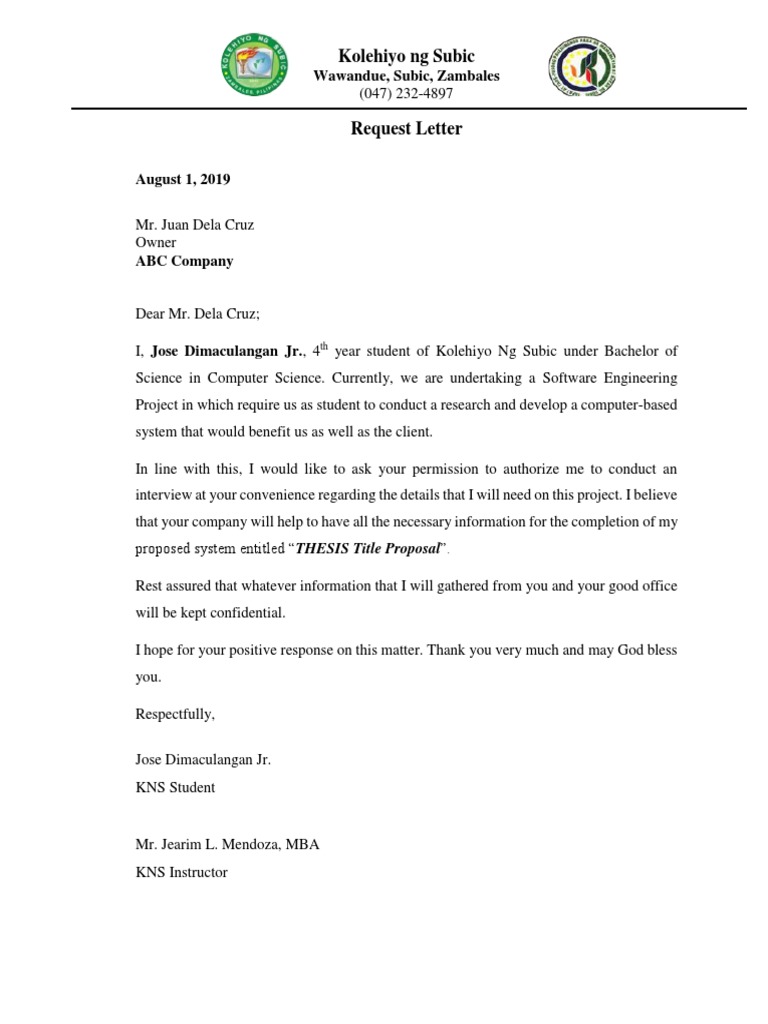 Thesis Request Letter | PDF