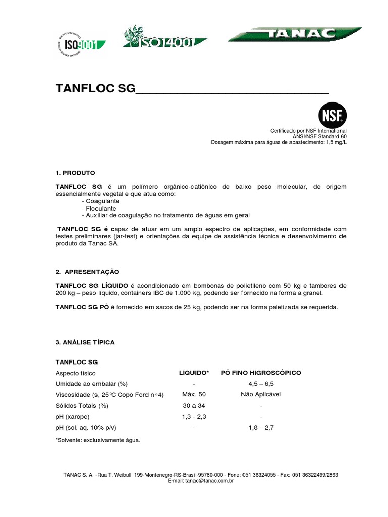 Manual de Uso Do Tanfloc | PDF | Química | Efluente