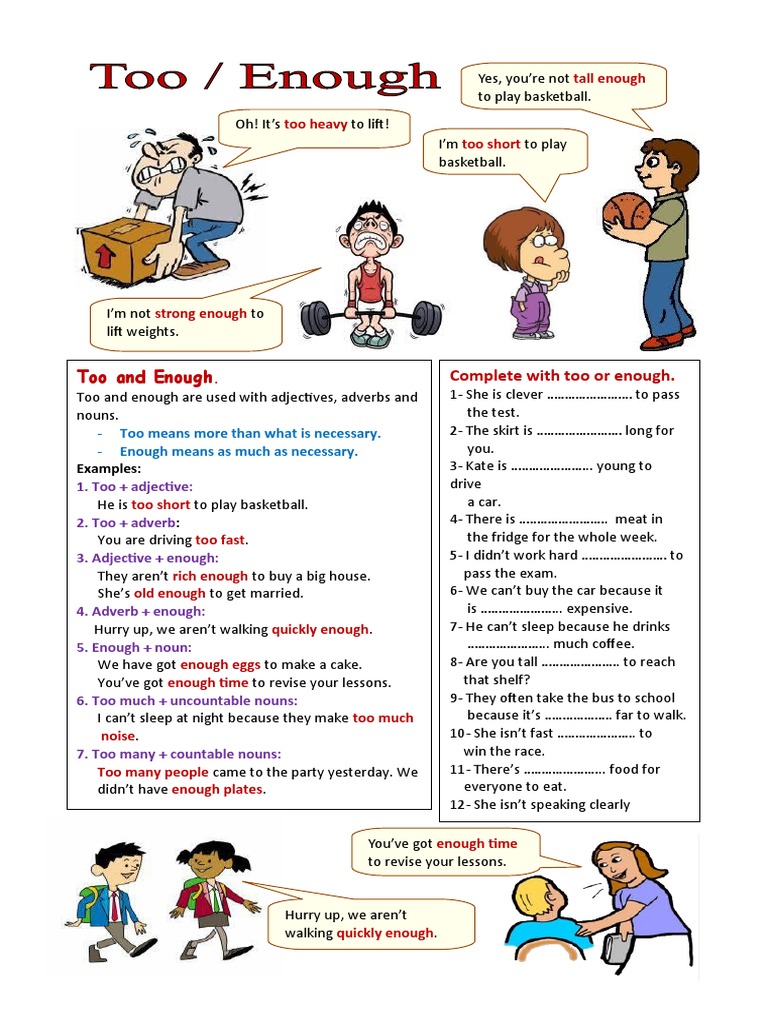 Too and Enough Grammar Guides 64887 | PDF | Noun | Adjective
