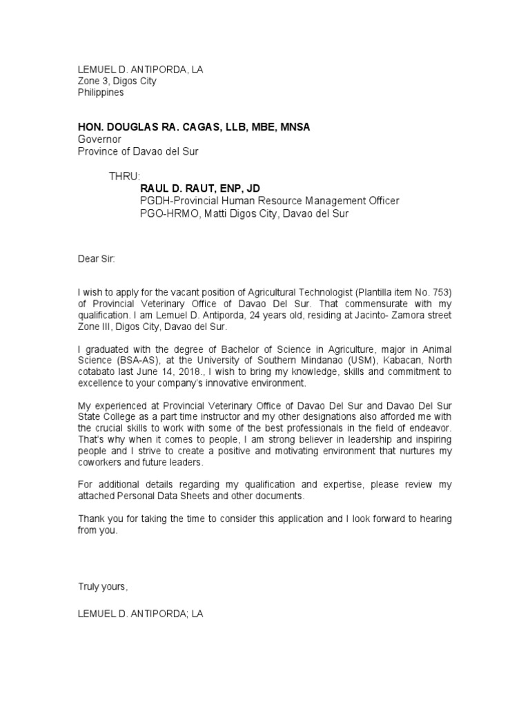 Application Letter (Opag) at | PDF