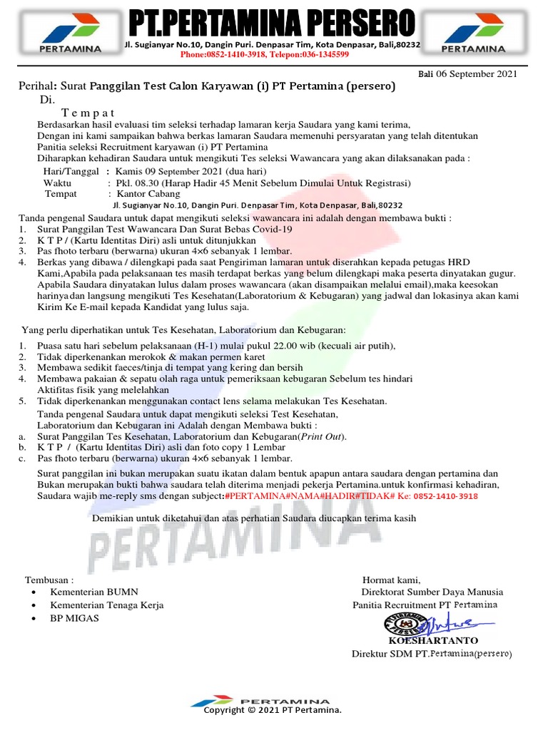 Surat Panggilan Tes Ke Denpasar, Bali | PDF | Kesehatan Holistik