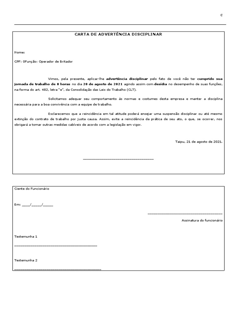 Carta Advertencia Modelo | PDF