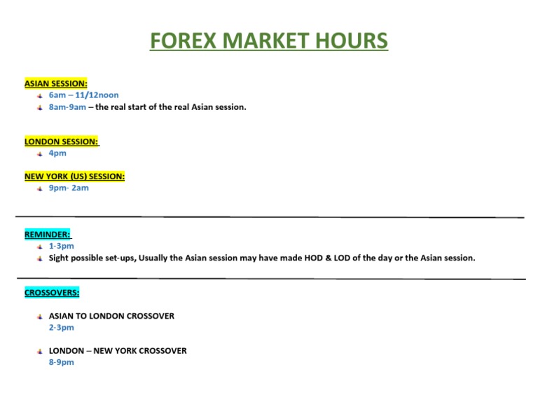 Forex Market Hours: 6am - 11/12noon 8am-9am | PDF | Travel | Art