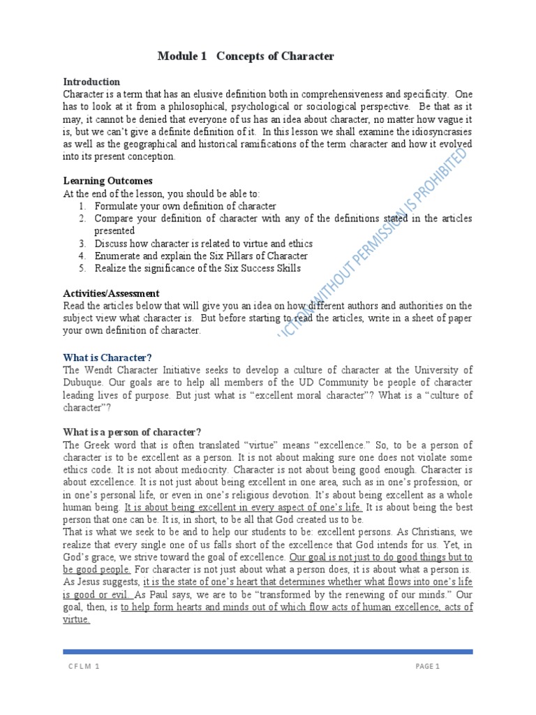 Module 1 Concepts of Character | PDF | Virtue | Critical Thinking