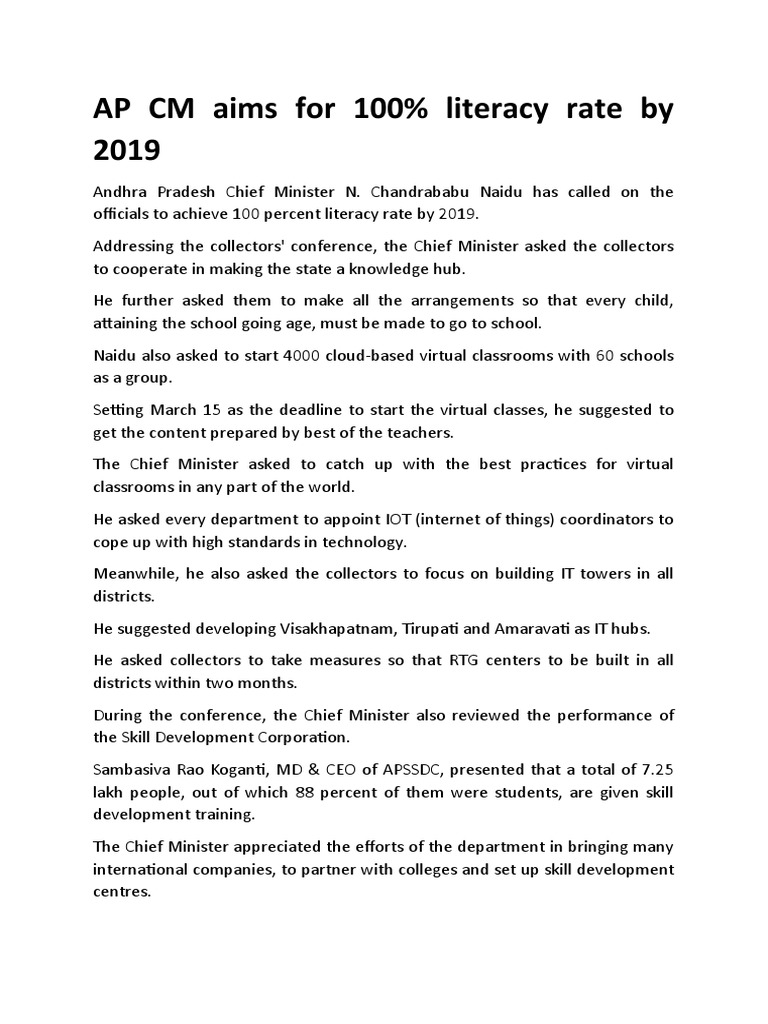 AP CM Aims For 100 | PDF | Academic Degree | Master's Degree