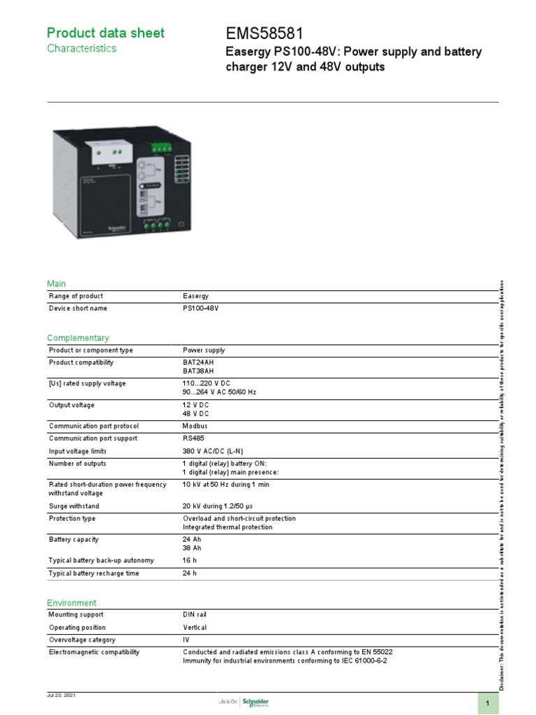 Easergy PS100 48VDC Power Supply | PDF | Power Supply | Electricity