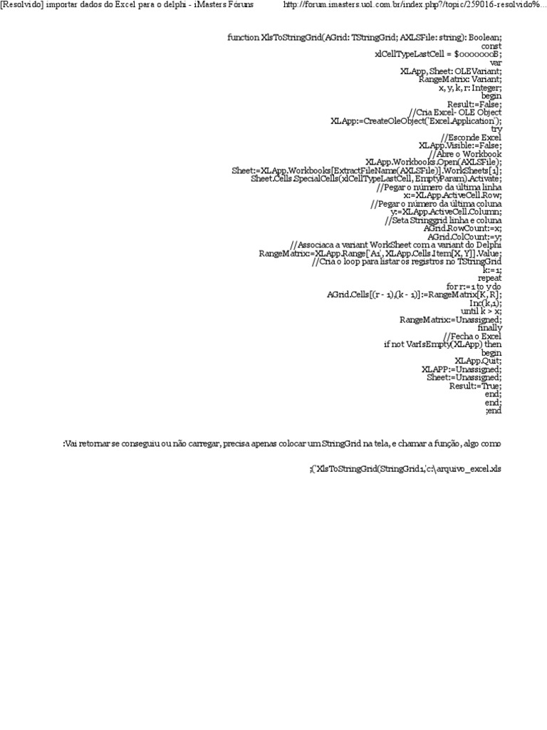 Importar Xls Delphi Pdf Software De Planilhas Microsoft Excel