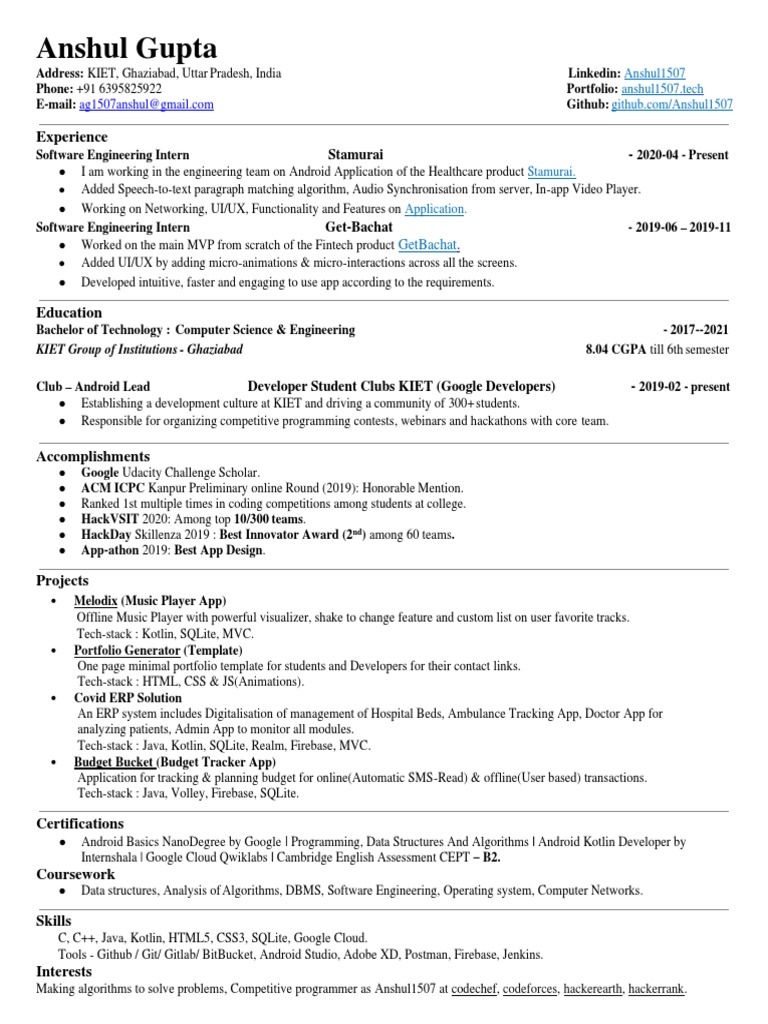 Anshul Gupta: Experience | PDF | Mobile App | Android (Operating System)